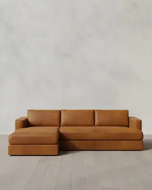 Quince Sierra Leather Curved Arm Chaise Sectional Auburn