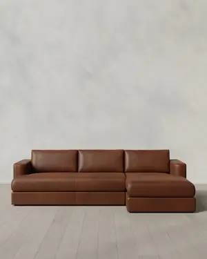 Quince Sierra Leather Curved Arm Chaise Sectional - Espresso