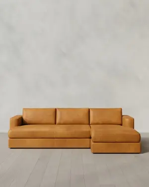 Quince Sierra Leather Curved Arm Chaise Sectional Scotch