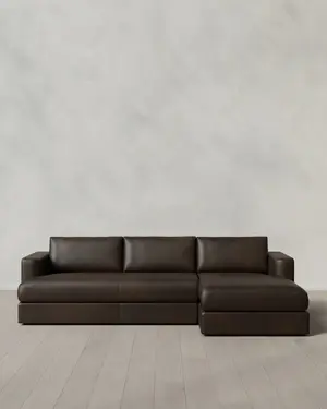 Quince Sierra Leather Curved Arm Chaise Sectional - Smoke