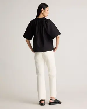 Quince Poplin Split Neck Top - Black