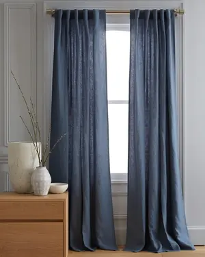 Quince European Linen Curtain Single Panel Blue