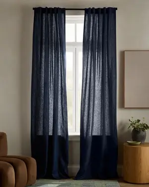 Quince European Linen Curtain Single Panel - Navy