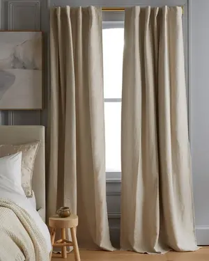 Quince European Linen Room Darkening Curtain Single Panel - Flax