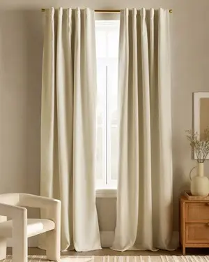 Quince European Linen Room Darkening Curtain Single Panel - Ivory