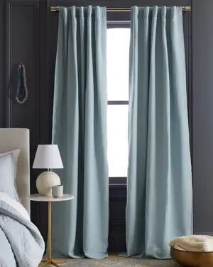 Quince European Linen Room Darkening Curtain Single Panel - Light Blue