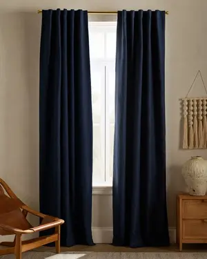 Quince European Linen Room Darkening Curtain Single Panel - Navy