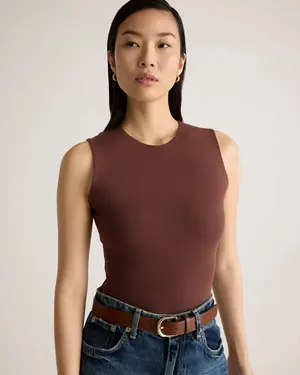 Quince Stretch Cotton Jersey High Neck Sleeveless Bodysuit - Cocoa