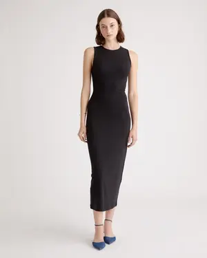 Quince Tencel Rib Knit Tank Midi Dress - Black