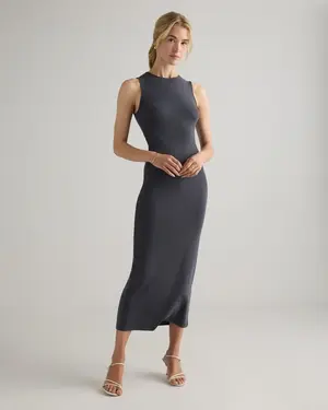Quince Tencel Rib Knit Tank Midi Dress - Carbon Grey
