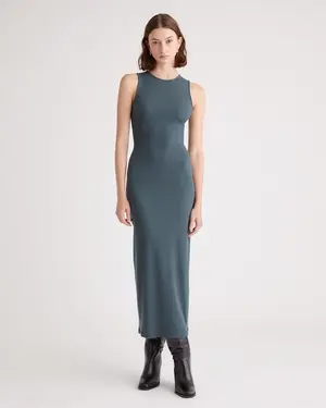 Quince Tencel Rib Knit Tank Midi Dress - Dark Olive