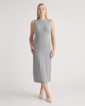 Quince Tencel Rib Knit Tank Midi Dress - Heather Grey