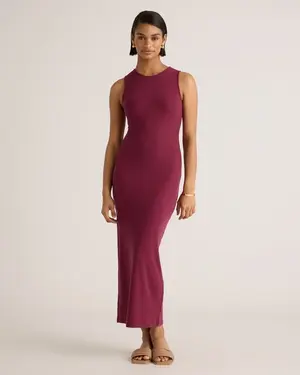 Quince Tencel Rib Knit Tank Midi Dress - Wine
