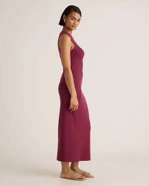 Quince Tencel Rib Knit Tank Midi Dress - Wine