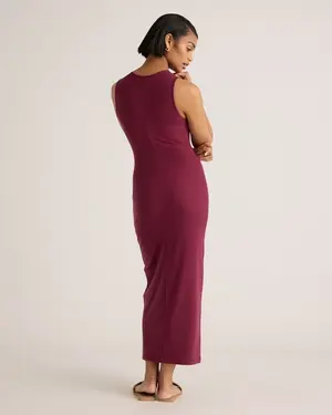 Quince Tencel Rib Knit Tank Midi Dress - Wine
