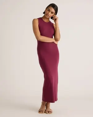 Quince Tencel Rib Knit Tank Midi Dress - Wine
