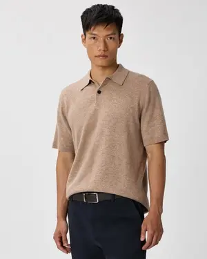 Quince Cashmere Short Sleeve Polo Sweater - Oatmeal