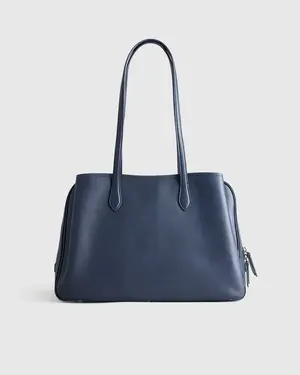 Quince Italian Leather Triple Compartment Work Tote - Deep Navy