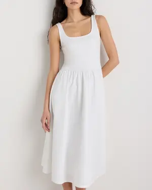 Quince Cotton Mixed Media Fit And Flare Dress - Classic White