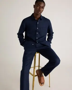 Quince Straight Leg Linen Pants - Deep Navy