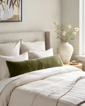 Quince Cotton Velvet Oversized Lumbar Pillow Cover - Moss