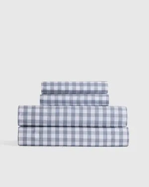 Quince Organic Crisp Percale Gingham Sheet Set - Mineral