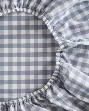 Quince Organic Crisp Percale Gingham Sheet Set - Mineral