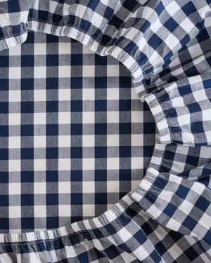 Quince Organic Crisp Percale Gingham Sheet Set - Navy