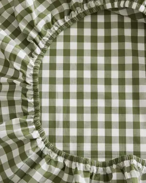 Quince Organic Crisp Percale Gingham Sheet Set