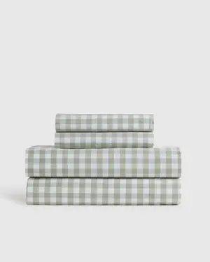 Quince Organic Crisp Percale Gingham Sheet Set Willowleaf