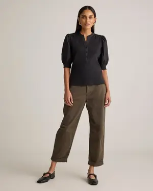 Quince Cotton Mixed Media Puff Sleeve Top - Black