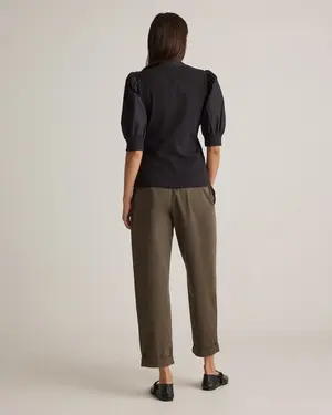 Quince Cotton Mixed Media Puff Sleeve Top - Black