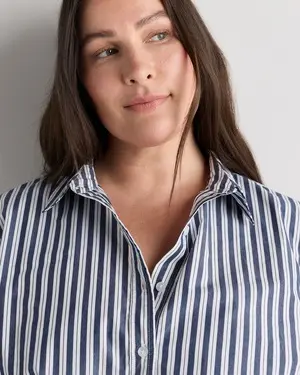 Quince Organic Cotton Poplin Long Sleeve Shirt - Hudson Stripe