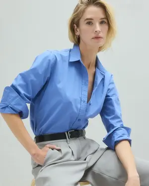 Quince Organic Cotton Poplin Long Sleeve Shirt True Blue