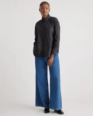 Quince Organic Cotton Poplin Boyfriend Shirt - Black