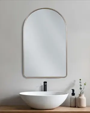 Quince Arched Metal Framed Wall Mirror - Silver Metal Frame