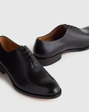 Quince Calfskin Leather Plain Toe Oxford - Black