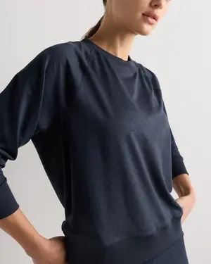 Quince Flowknit Pullover Crew - Heather Deep Navy