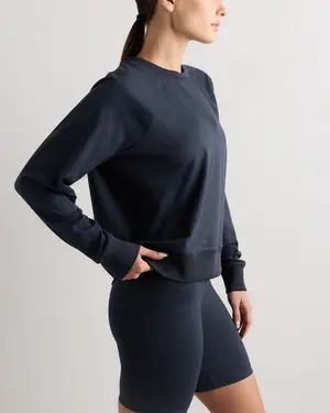 Quince Flowknit Pullover Crew - Heather Deep Navy