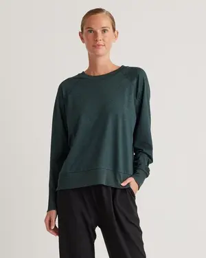 Quince Flowknit Pullover Crew - Heather Green