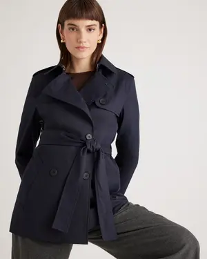 Quince Comfort Stretch Short Trench Coat - Navy