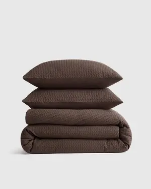 Quince Organic Luxe Honeycomb Duvet Cover Set - Espresso