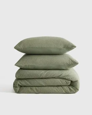 Quince Organic Luxe Honeycomb Duvet Cover Set - Olive