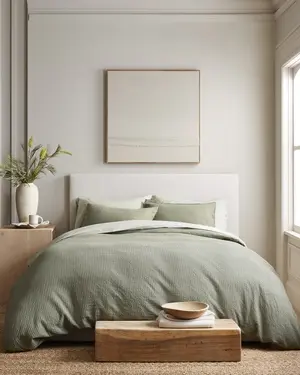 Quince Organic Luxe Honeycomb Duvet Cover Set - Olive