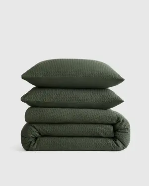 Quince Organic Luxe Honeycomb Duvet Cover Set - Pine