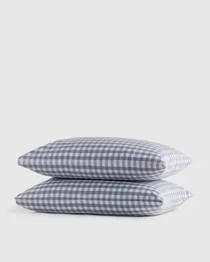Quince Organic Crisp Percale Gingham Pillowcase Set - Mineral