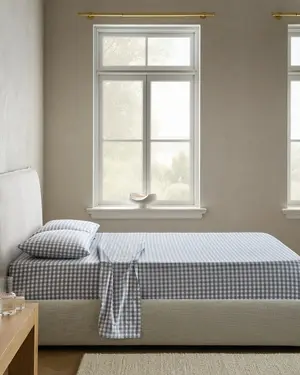 Quince Organic Crisp Percale Gingham Pillowcase Set - Mineral