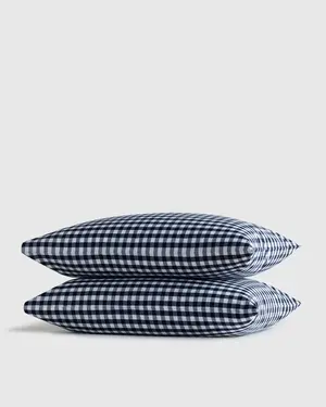 Quince Organic Crisp Percale Gingham Pillowcase Set Navy