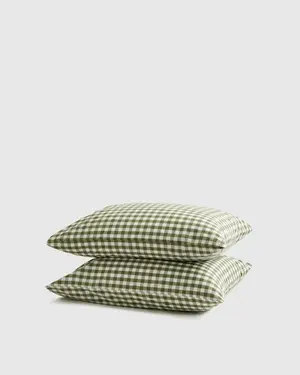 Quince Classic Organic Percale Gingham Pillowcase Set - Olive