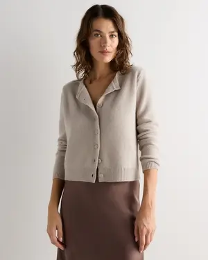 Quince Mongolian Cashmere Cardigan - Heather Cloud Beige